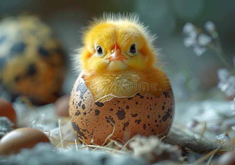 Cute Little Chicken and Egg in the Hay Stock Photo - Image of easter ...