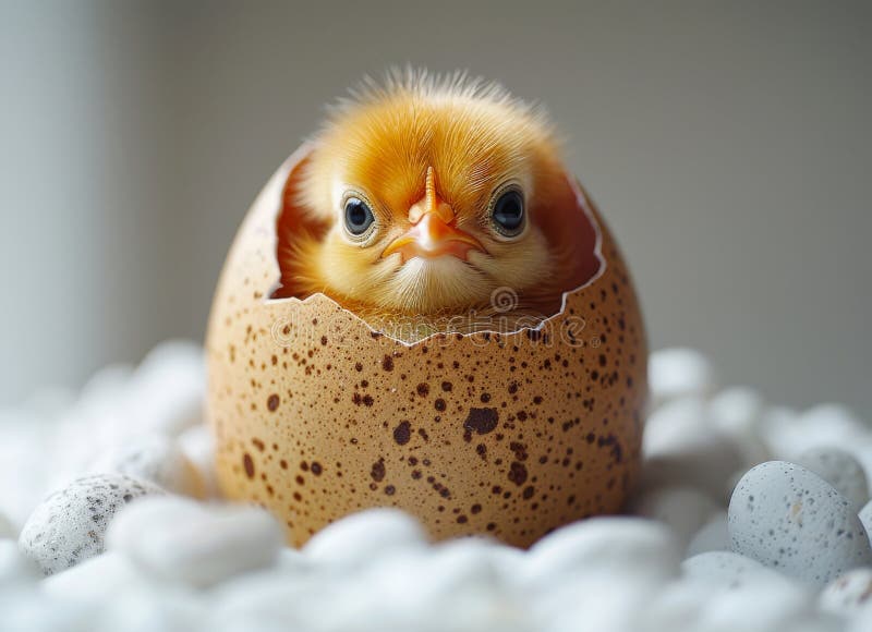 Cute Little Chicken Hatched from Egg Stock Photo - Image of chick ...