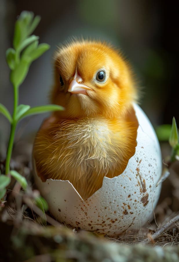 Cute Little Chicken Hatched from Egg in Nest Stock Image - Image of ...