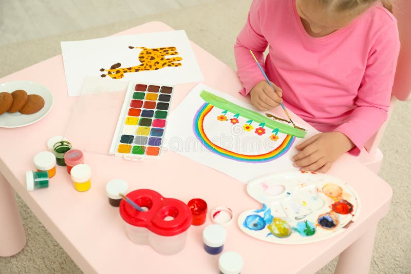 Cute Little Child Painting at Table Stock Image - Image of adorable ...