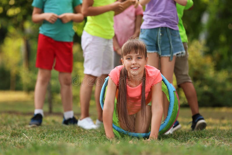 Cute Little Child Playing with Friends Stock Image - Image of nature ...