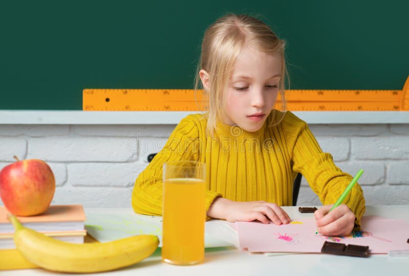 Cute Little Child Studying in Classroom at Elementary School. Genius ...