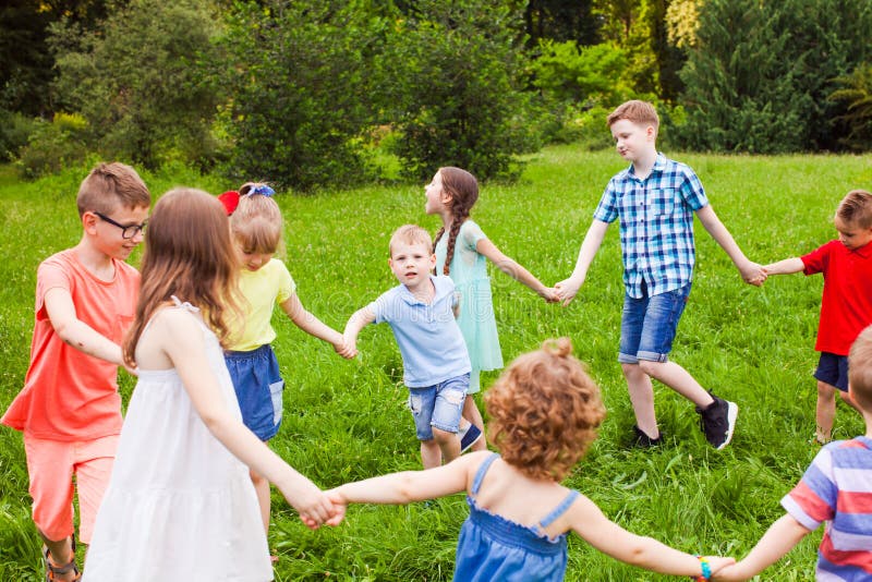 Cute Little Children Doing Circle Dance Outdoors Stock Image - Image of ...