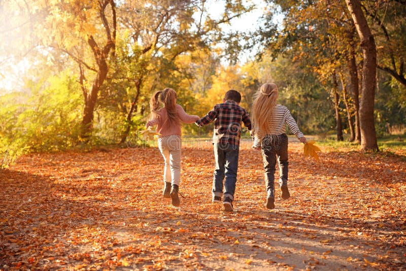 Cute Little Children Having Fun in Autumn Park Stock Photo - Image of ...