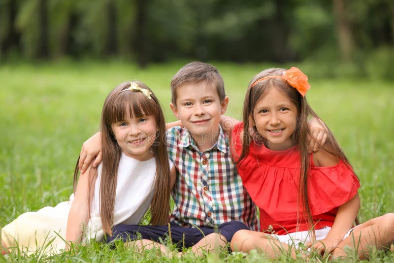 Cute Little Children in Park on Summer Day Stock Photo - Image of ...