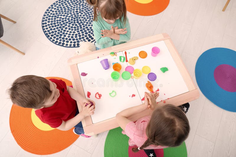 Cute Little Children Using Play Dough Stock Photo - Image of learn ...