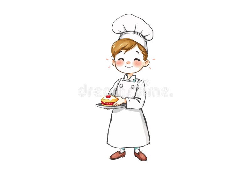 Cute Little Cook Chef Watercolor Vector Illustration. Stock Vector ...