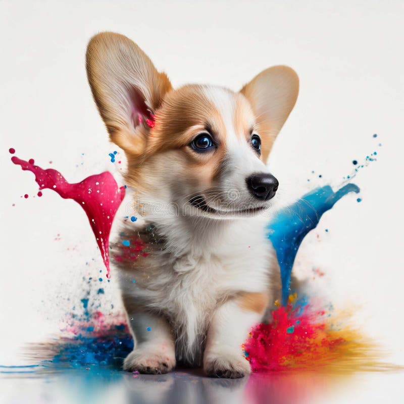 A Cute Little Corgi, Splashed with Paint. AI Generated Stock ...
