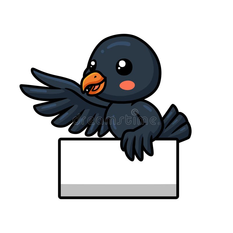 Cute Little Crow Cartoon with Blank Sign Stock Vector - Illustration of ...