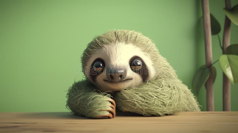 Cute Little 3D Sloth. Generative AI Stock Illustration - Illustration ...
