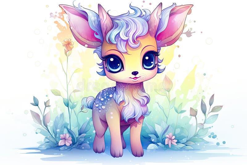A Cute Little Deer with Blue Eyes and a Purple Tail. Generative Ai ...