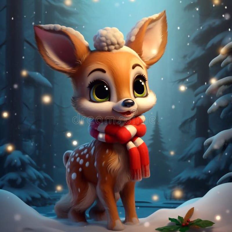 Cute Little Deer in the Winter Forest. Stock Illustration ...