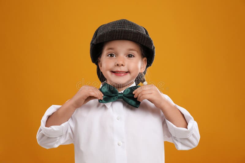 Cute Little Detective in Hat on Yellow Background Stock Image - Image ...