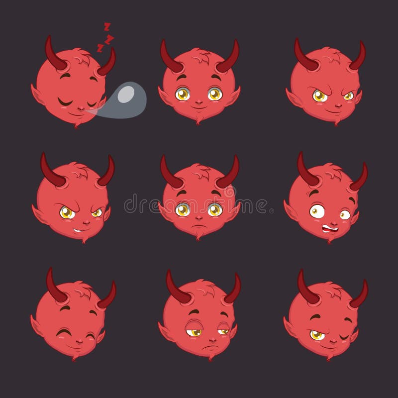 Cute Devil Facial Expressions Stock Vector - Illustration of cute ...