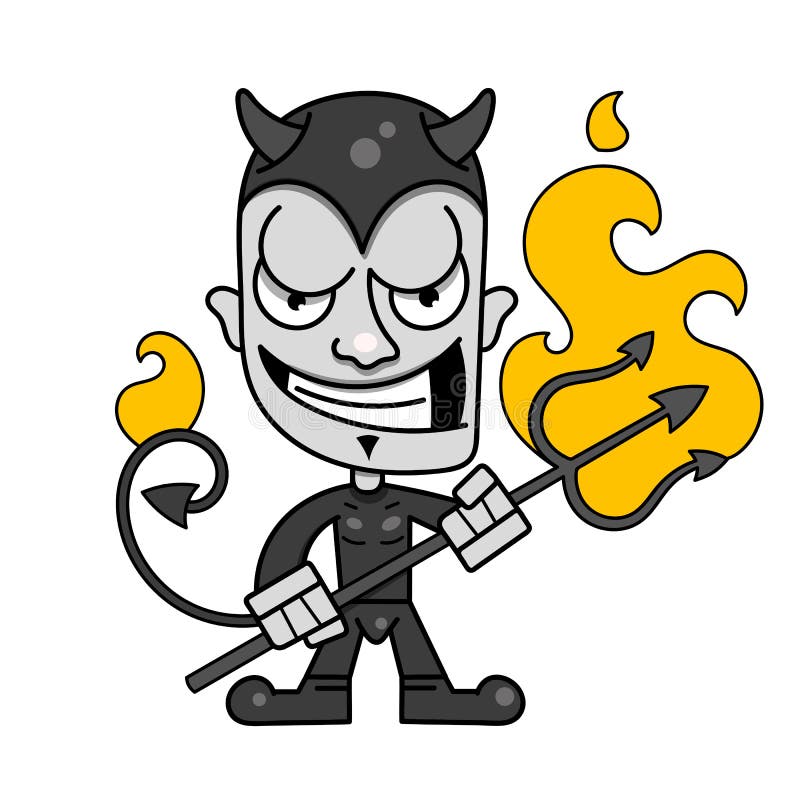 Cute Little Devil with Horns and a Flaming Trident, Vector Logo Stock ...