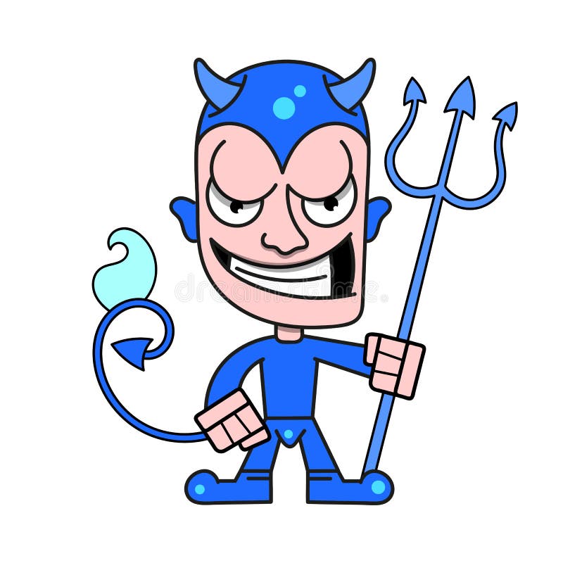 Cute Little Devil with Horns and a Flaming Trident, Vector Logo Stock ...