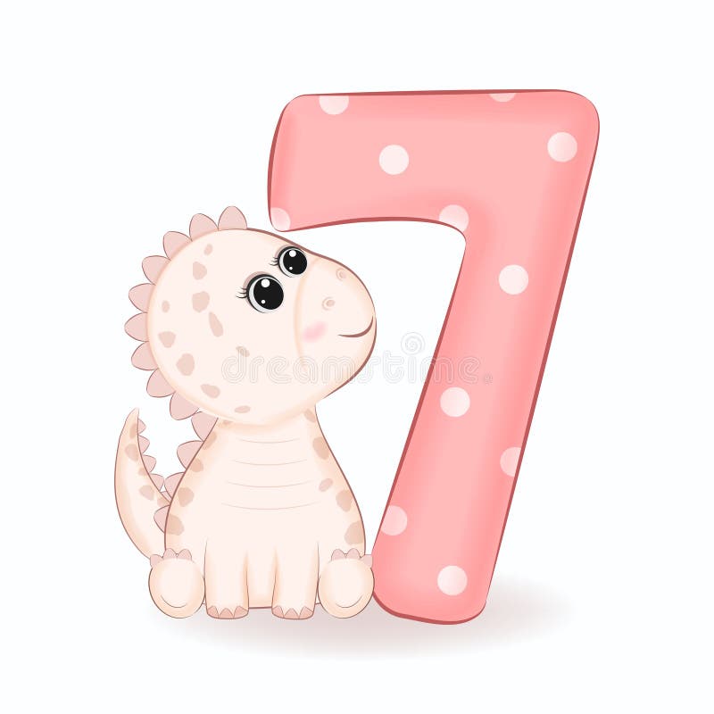 Cute Dinosaur with Alphabet Number 7 Stock Vector - Illustration of ...