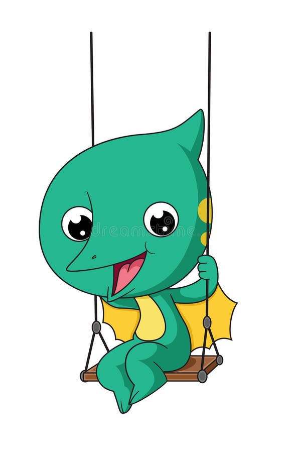 Cute Little Dinosaur Cartoon Playing on Swing Stock Vector ...