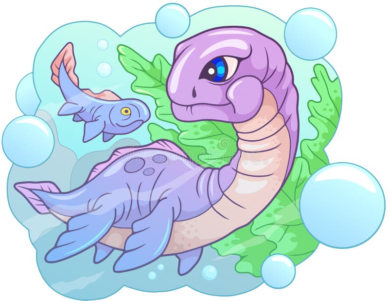 Dinosaur Plesiosaur Little Baby Cartoon Illustration Stock Illustration ...