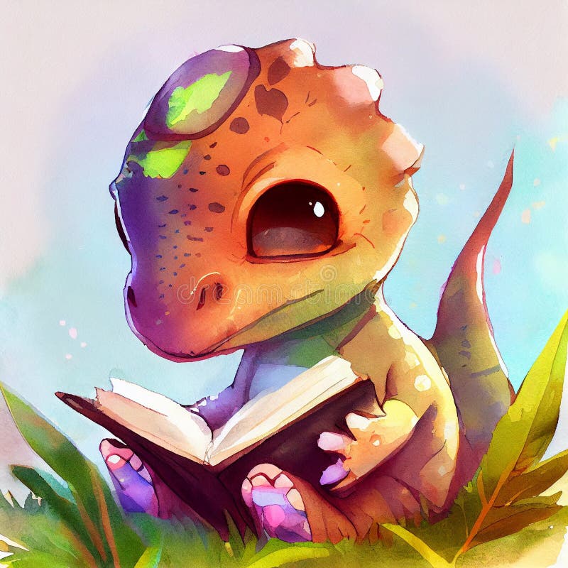 Cute Little Dinosaur Portrait with Watercolor Effect Stock Image ...