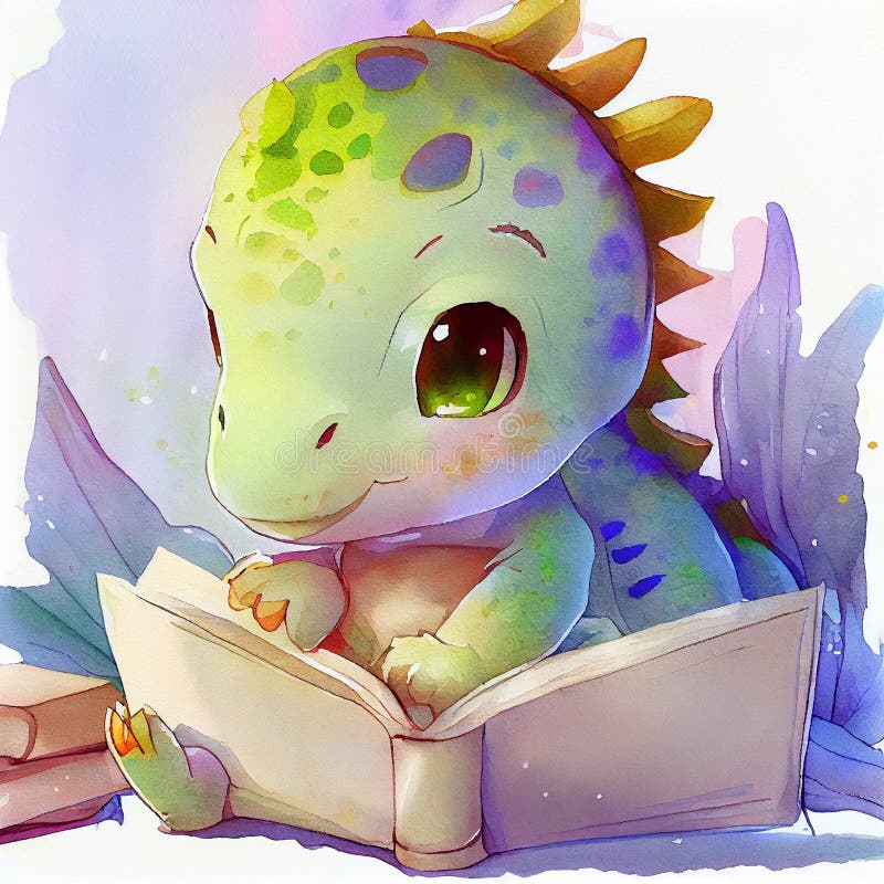 Cute Little Dinosaur Portrait with Watercolor Effect Stock Image ...