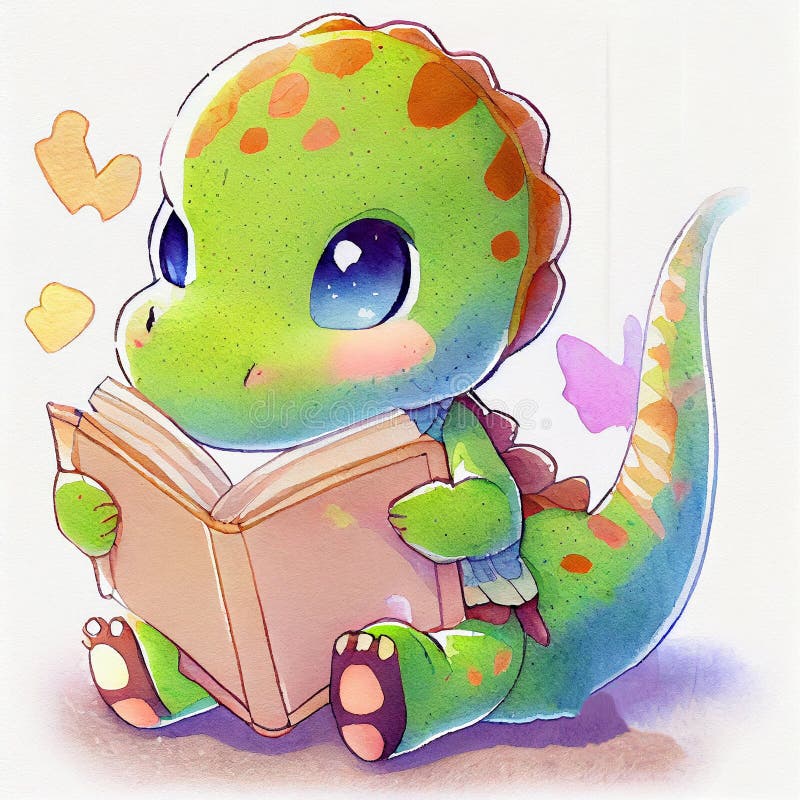 Cute Little Dinosaur Portrait with Watercolor Effect Stock Illustration ...