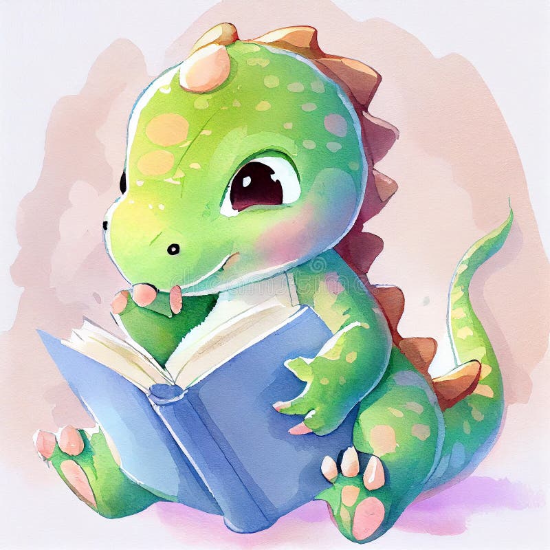 Cute Little Dinosaur Portrait with Watercolor Effect Stock Illustration ...