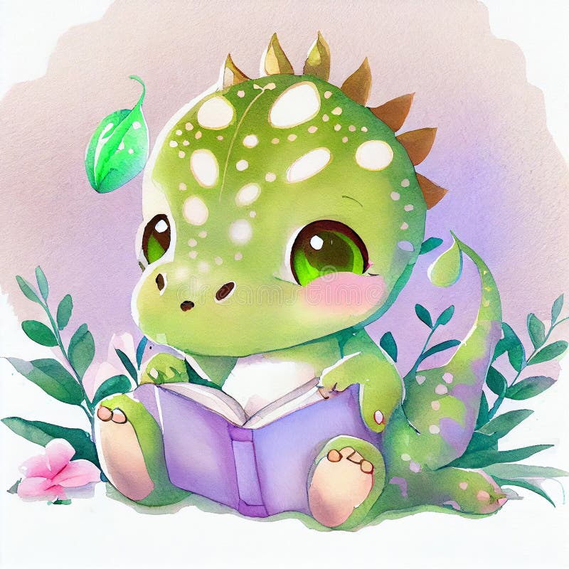 Cute Little Dinosaur Portrait with Watercolor Effect Stock Illustration ...