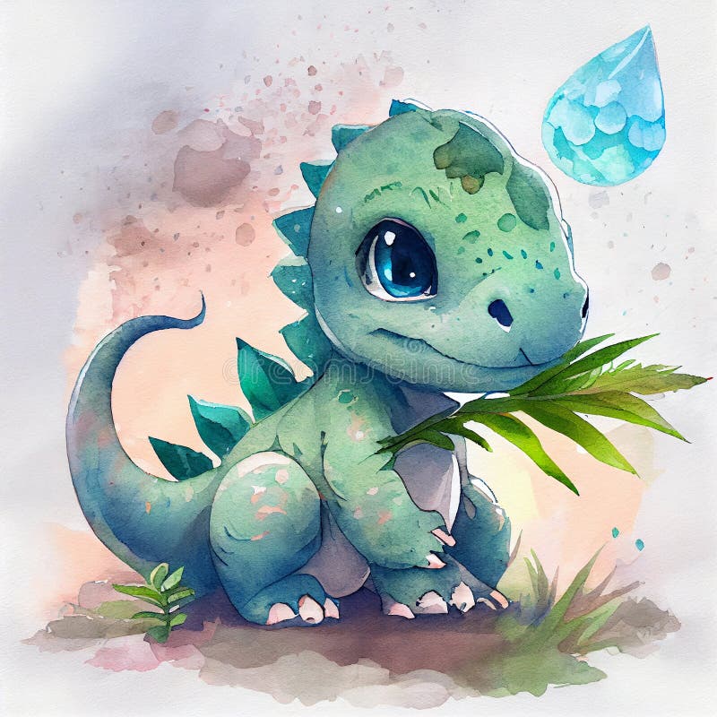 Cute Little Dinosaur Portrait with Watercolor Effect Stock Illustration ...
