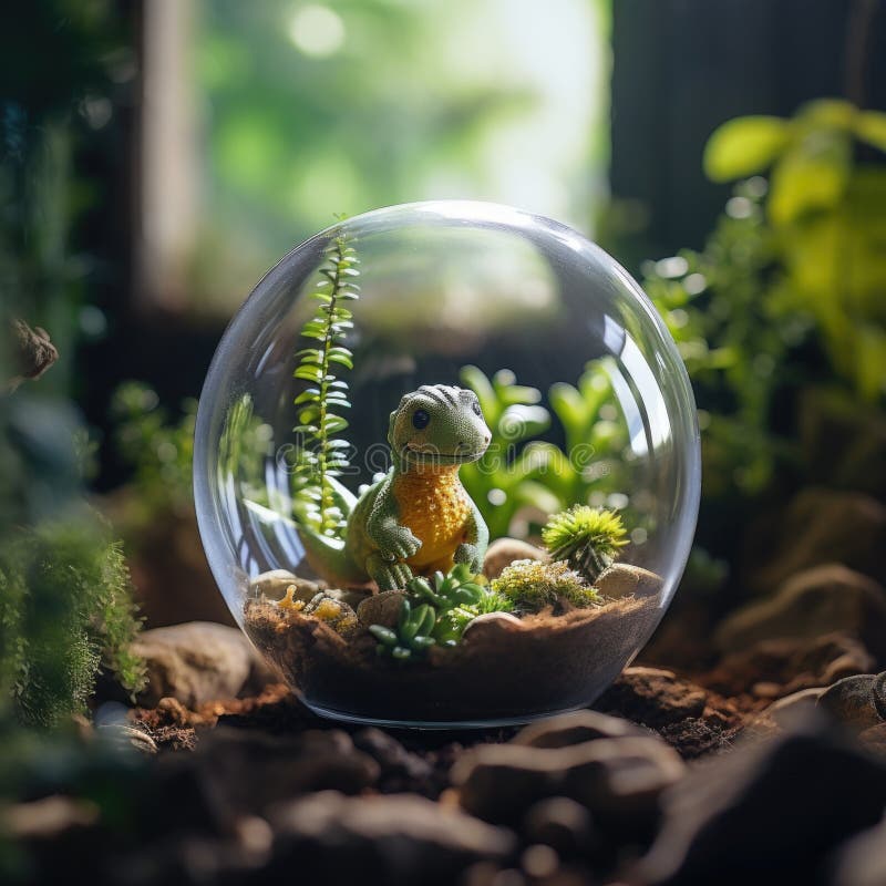 Cute Little Dinosaur in the Terrarium. Selective Focus Stock ...