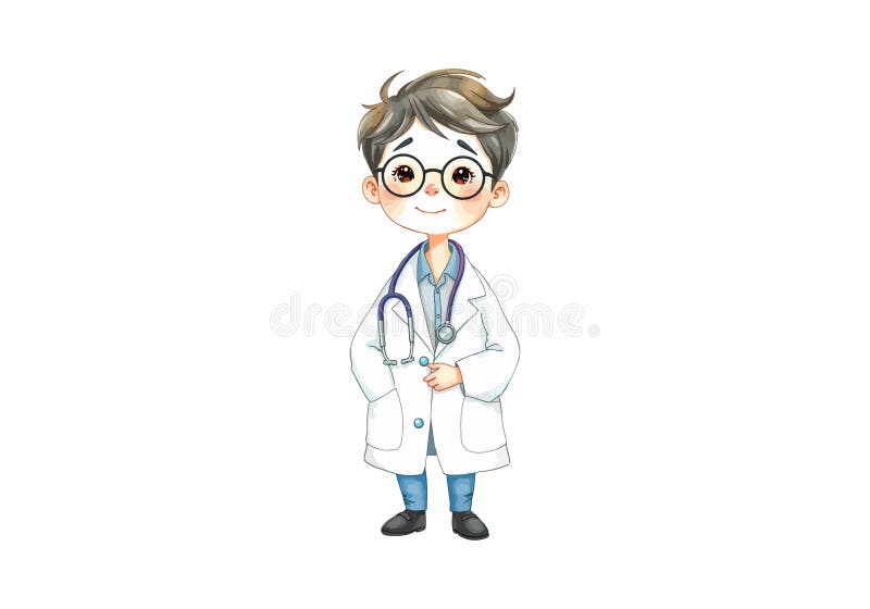 Cute Little Doctor Watercolor Vector Illustration Stock Illustrations ...