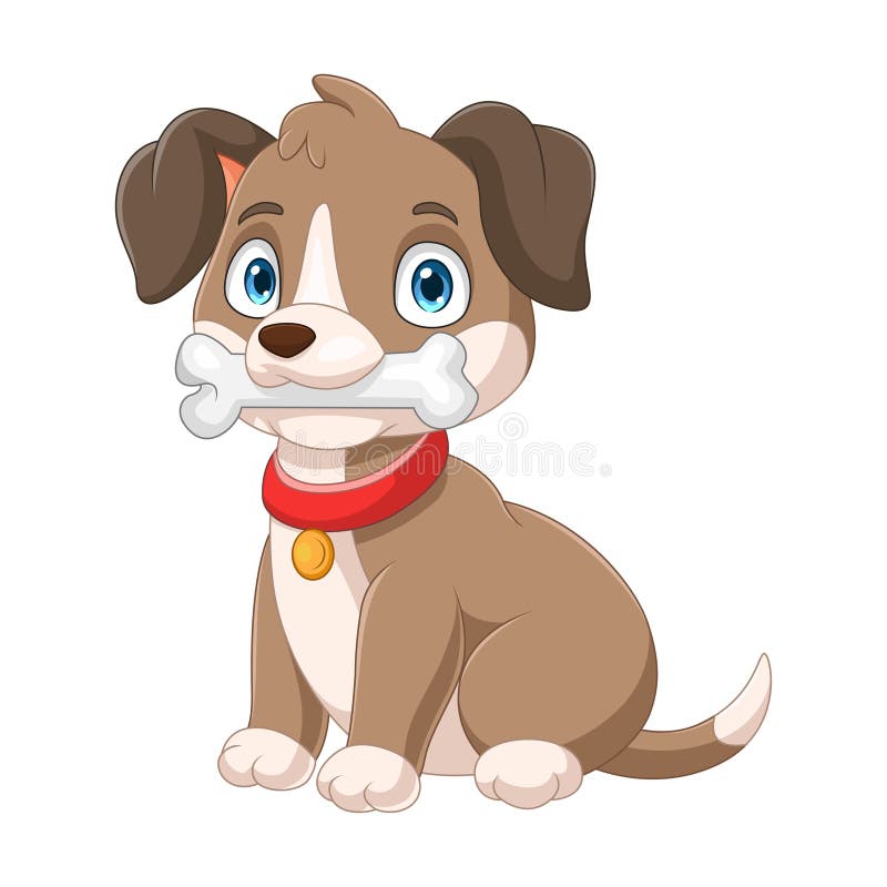 Cute Little Dog Cartoon Biting the Bone Stock Vector - Illustration of ...