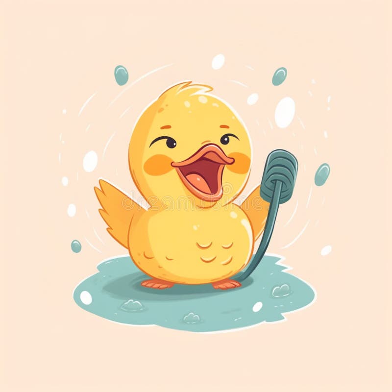 Cute Little Duck Cartoon Singing with Microphone Illustration Stock ...