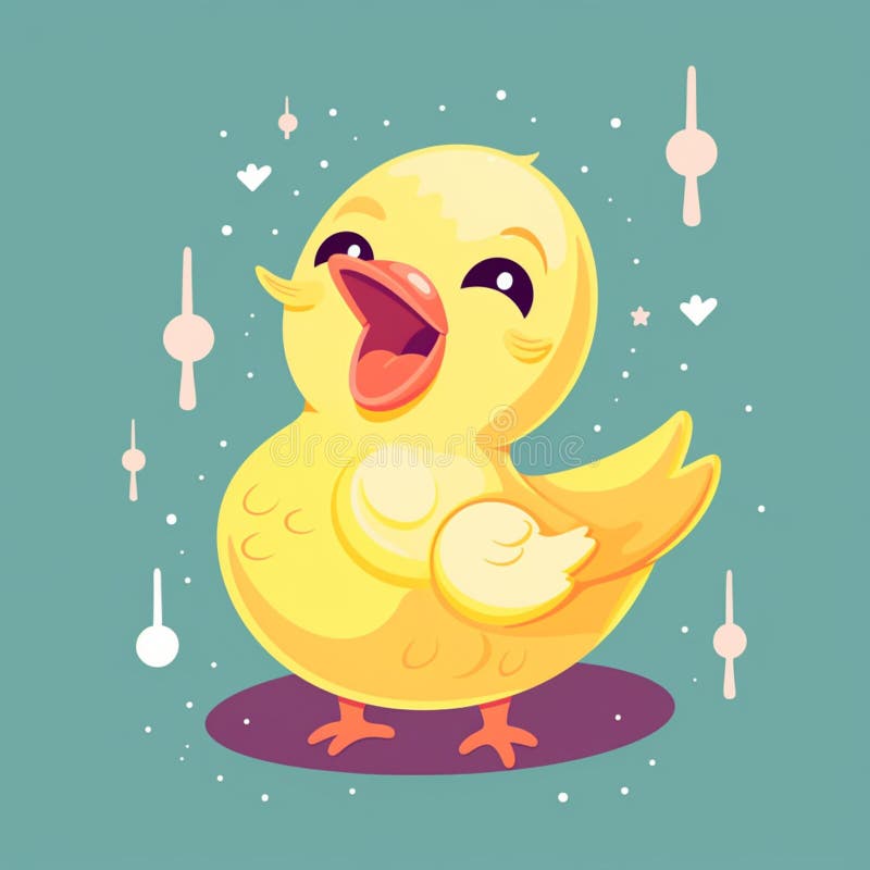 Cute Little Duck Cartoon Singing Surrounded by Music Notes Illustration ...