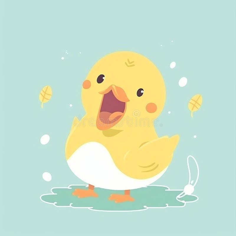Cute Little Duck Cartoon Singing Surrounded by Music Notes Illustration ...