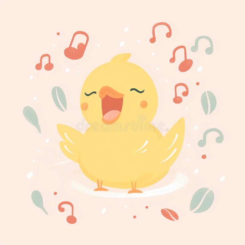 Cute Little Duck Cartoon Singing Surrounded by Music Notes Illustration ...