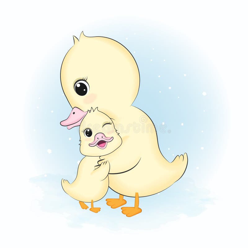 Cute Little Duck and Dad Cartoon Illustration Stock Vector ...