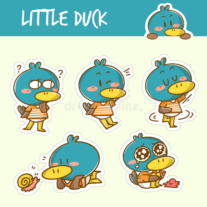 Cute Little Duck Doodle Sticker Collection Stock Vector - Illustration ...