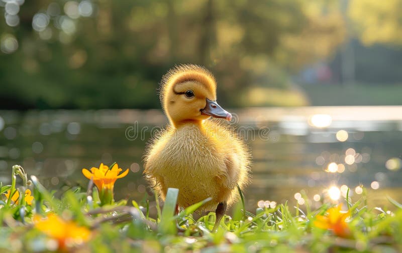 Cute Little Duckling is Walking on the Grass in the Park Stock Photo ...