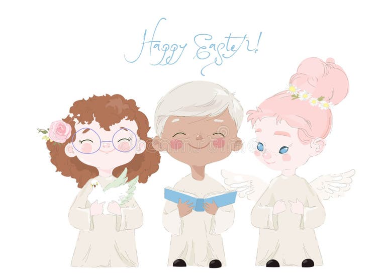 Cute Little Easter Angels on White Background Stock Vector ...