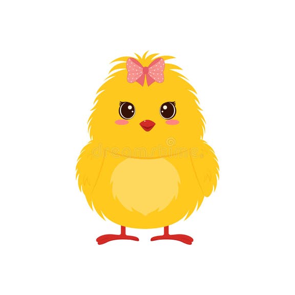 Cute Little Easter Chick with Pink Bow. Vector Illustration. Stock ...