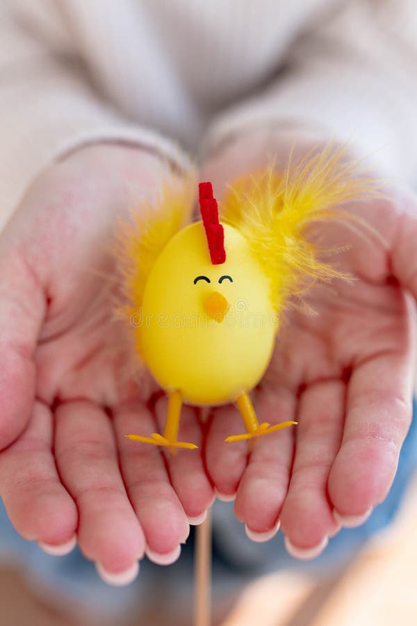 Cute Little Easter Chick Sitting in Hands Stock Photo - Image of ...