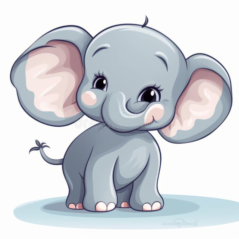 Cute Little Elephant Isolated on White Background. Vector Cartoon ...