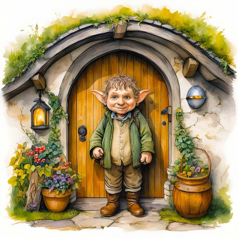 A Cute Little Elf Stood by His Front Door Stock Illustration ...