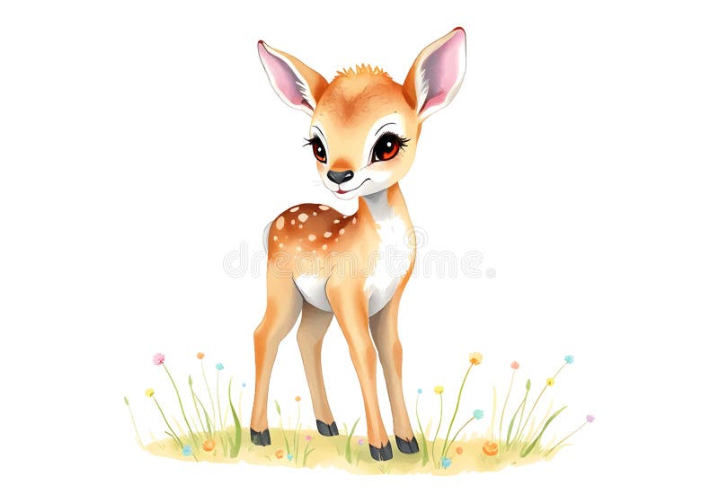 Cute Little Fawn in Watercolour Technique. Vector Illustration. Stock ...