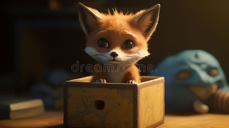 Cute Little Fox in the Box, Image Ai Generated Stock Illustration ...