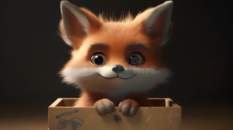 Cute Little Fox in the Box, Image Ai Generated Stock Illustration ...