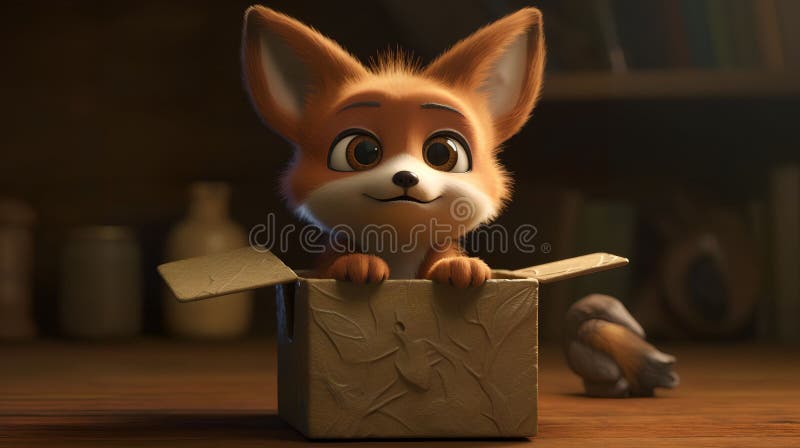 Cute Little Fox in the Box, Image Ai Generated Stock Illustration ...