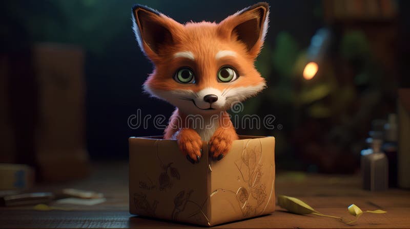 Cute Little Fox in the Box, Image Ai Generated Stock Illustration ...