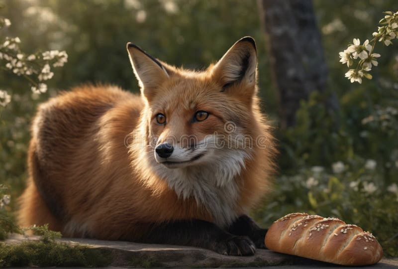 A Cute Little Fox in the Forest Looks Back. Stock Illustration ...